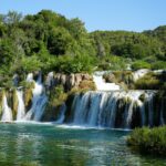 Cascading waterfalls in lush Krka National Park Croatia