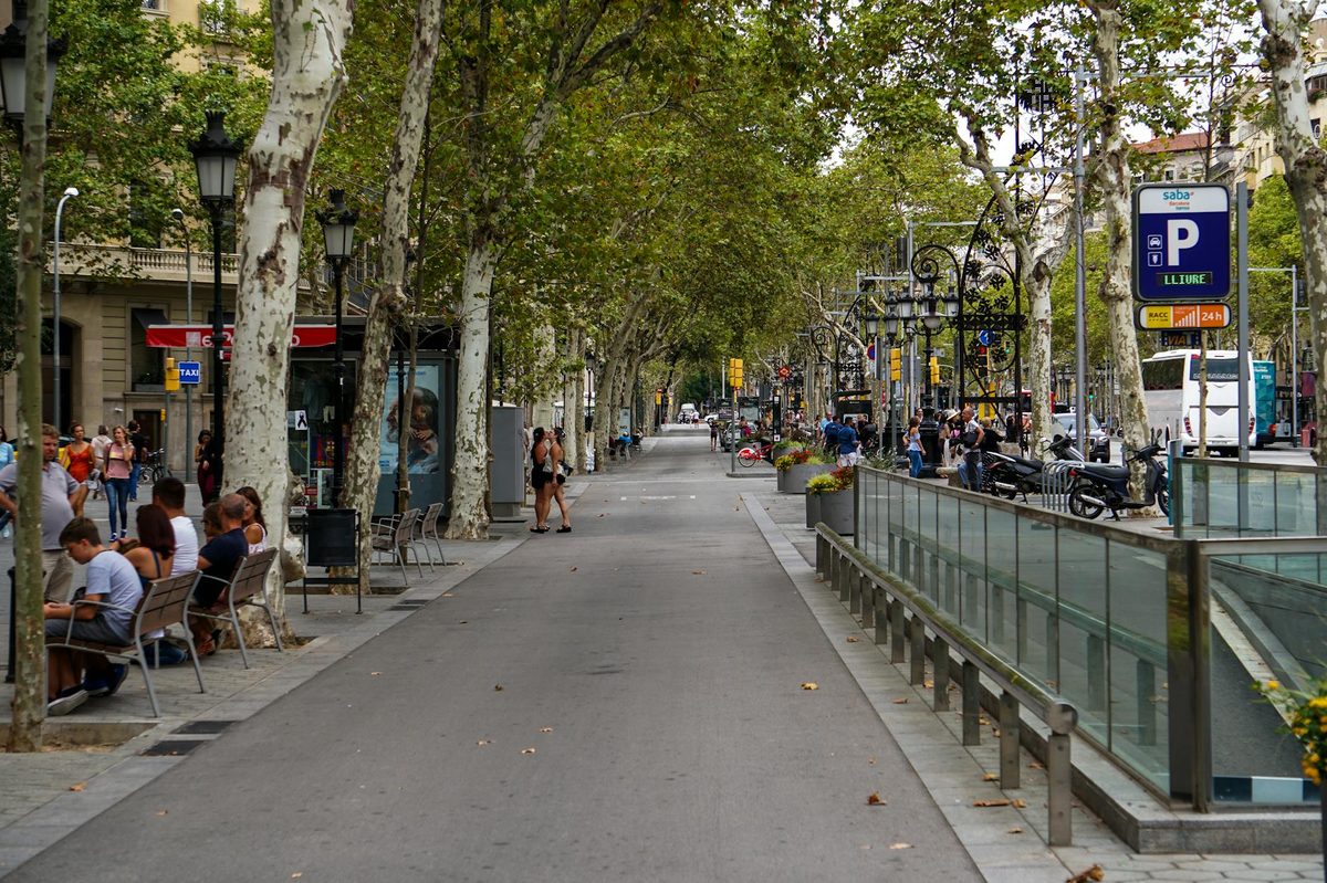 Afternoon scene on La Rambla in Barcelona