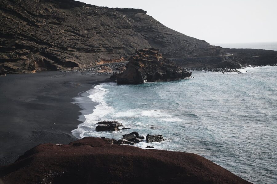 Black sand beach and rugged coastline of Lanzarote