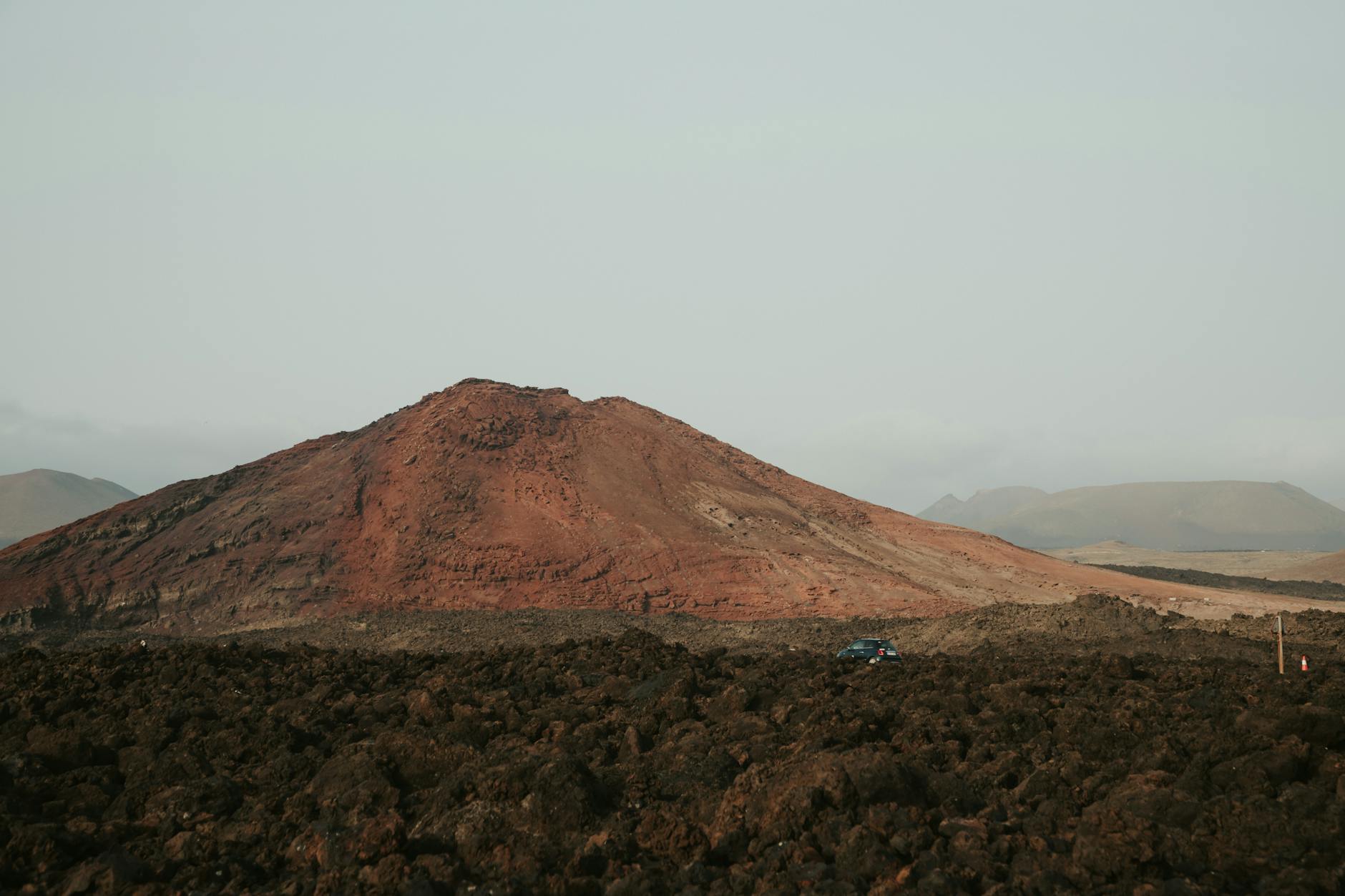 Lava fields covering the Lanzarote countryside