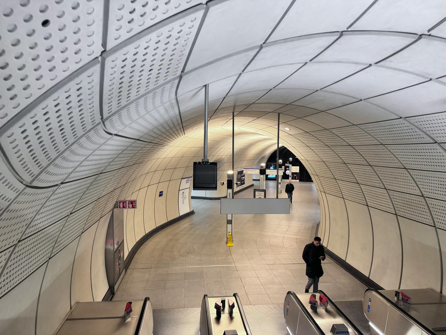 Modern underground station with curved architecture in London