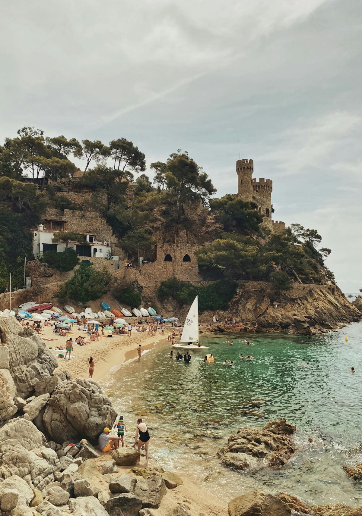 Rocky coastline and beach at Lloret de Mar on the Costa Brava