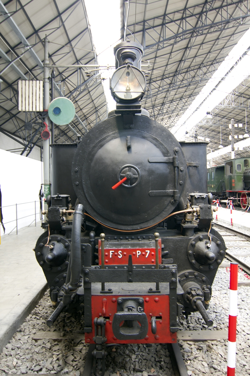 Vintage steam locomotive on display at a railway museum