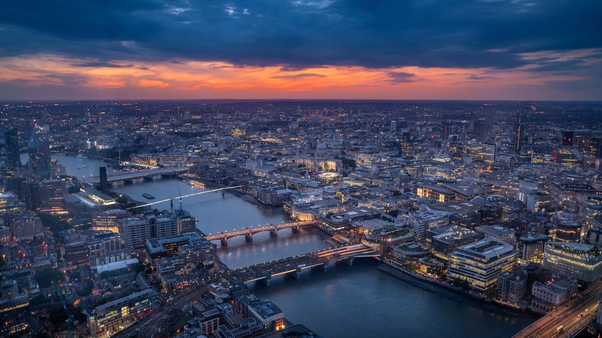 London city seen from above at sunset