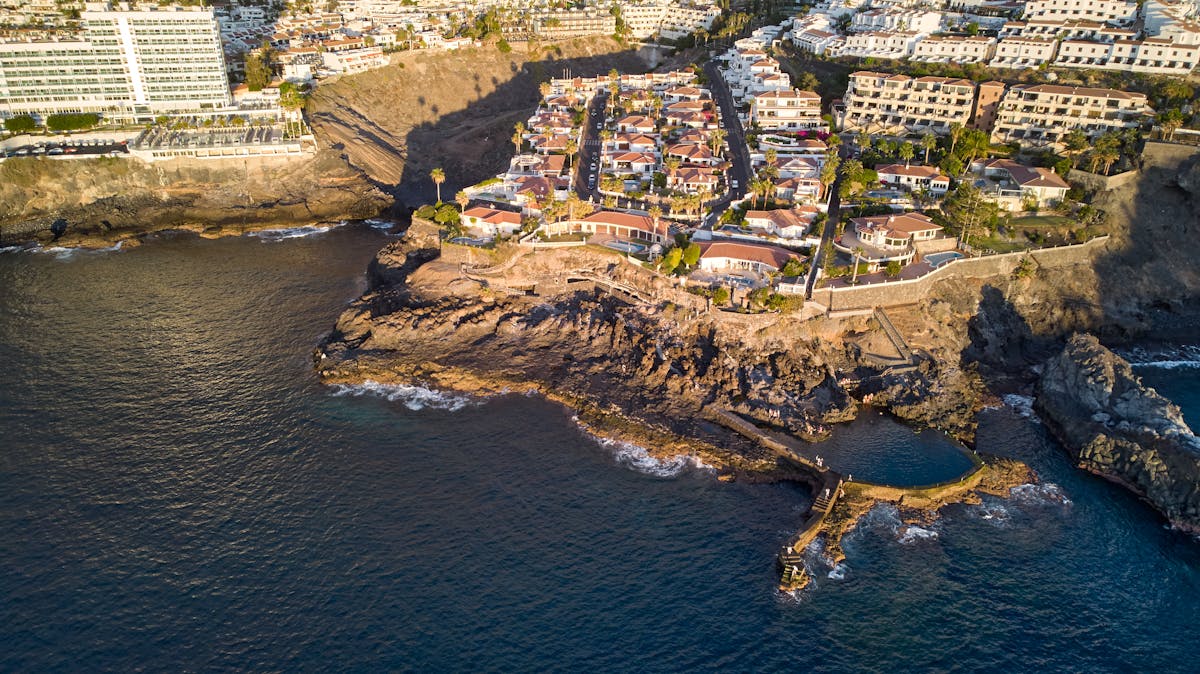 Aerial view of rugged coastal cliffs at Los Gigantes