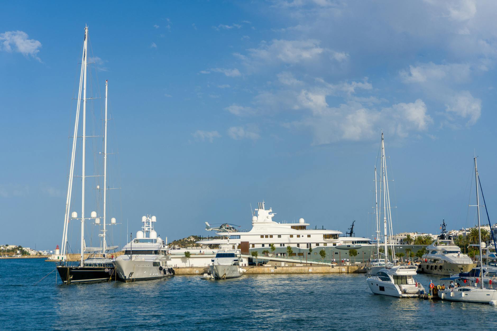 Luxury yachts docked in Ibiza harbour