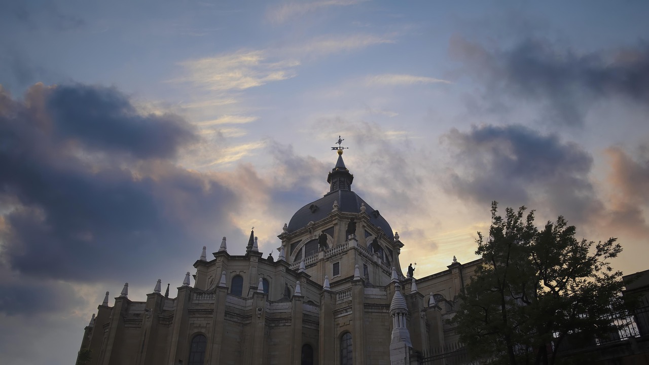 Almudena Cathedral Madrid illuminated at night