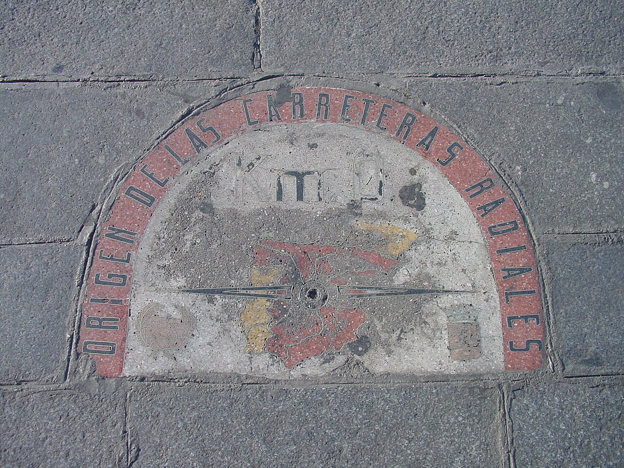 The Kilometro Cero brass plaque set into the pavement at Puerta del Sol marking the centre of Spain road network
