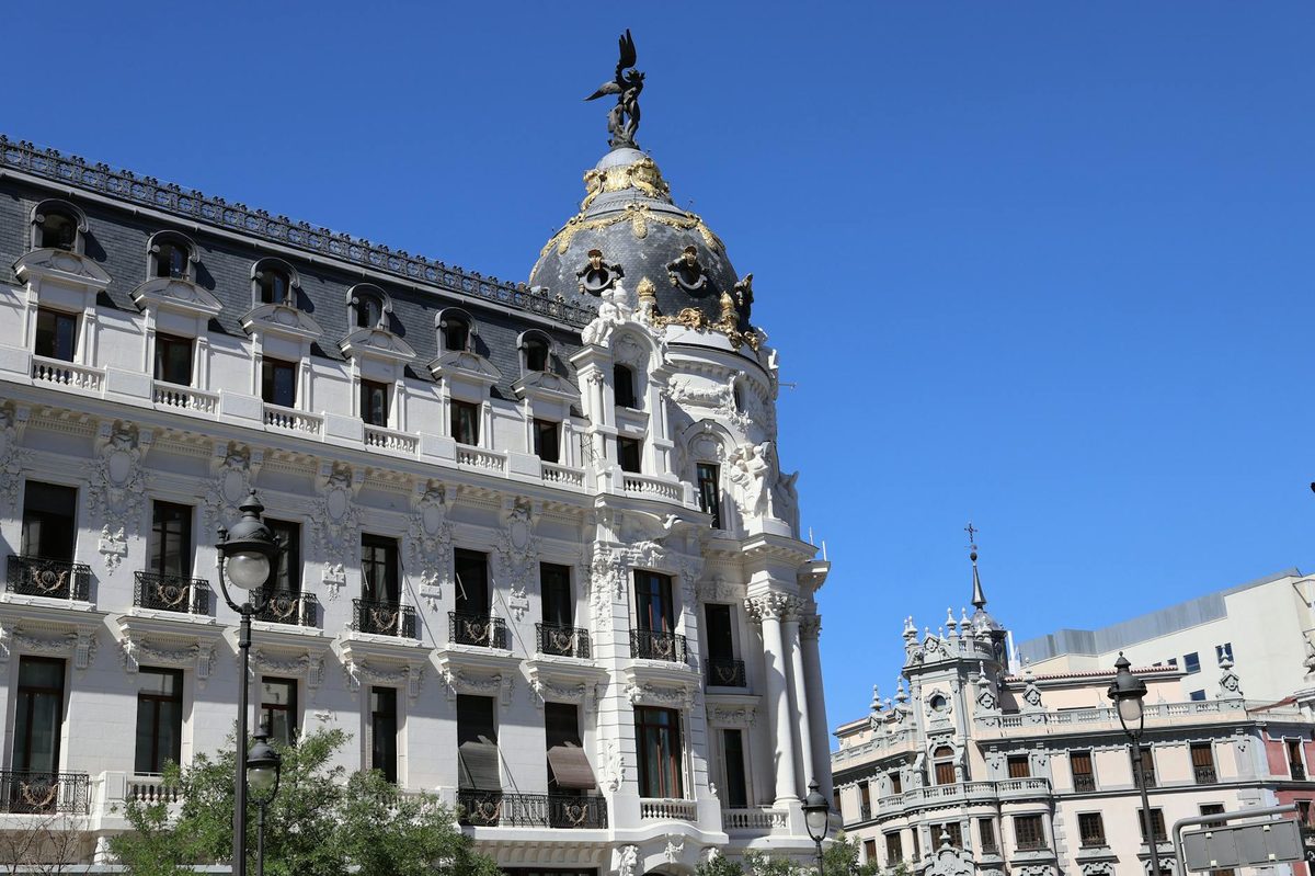 Metropolis building architectural detail on Gran Via Madrid
