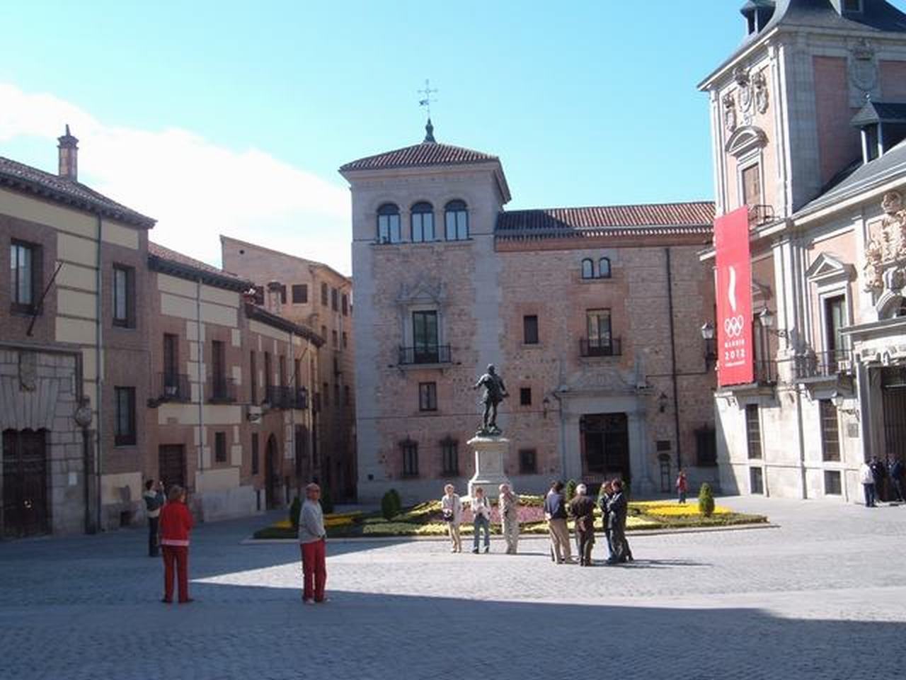 The medieval Plaza de la Villa in Madrid with the Torre de los Lujanes and Casa de Cisneros buildings