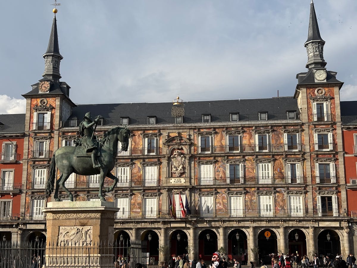 Bronze equestrian statue of Philip III in the centre of Plaza Mayor Madrid