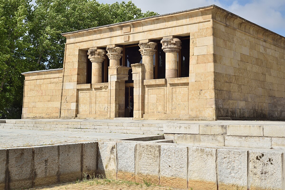 Temple of Debod in Madrid Spain during the day with reflecting pool