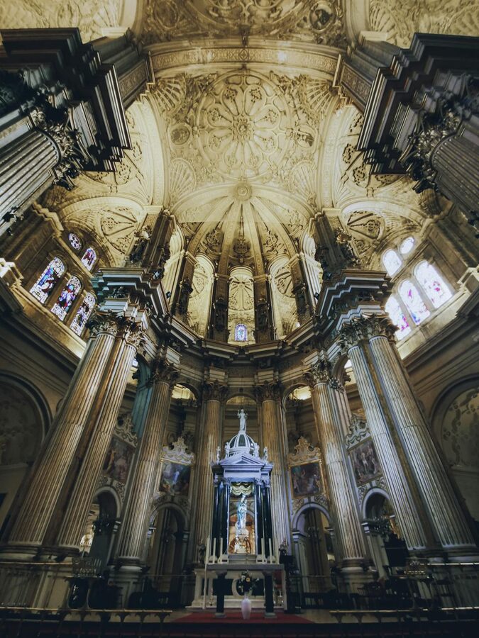 Renaissance altar and interior architecture inside M&aacute;laga Cathedral