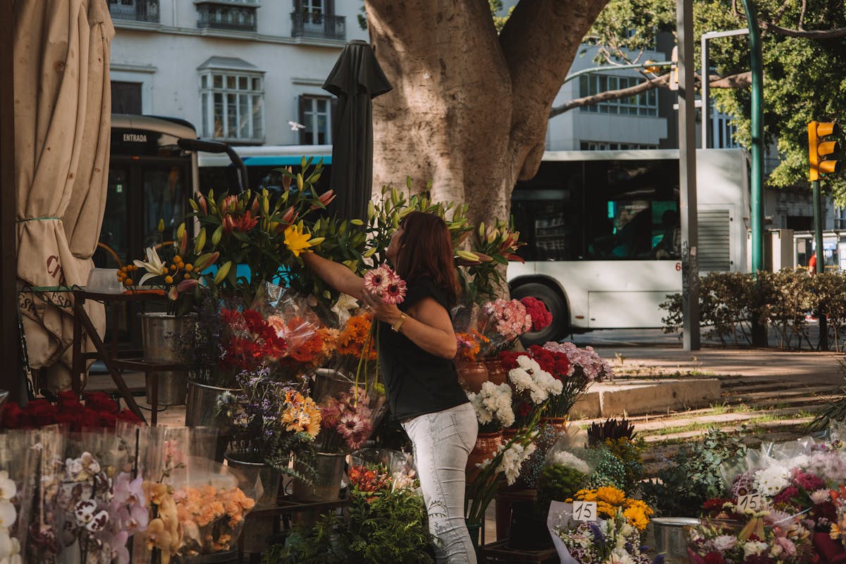 Flower market in Malaga with colorful blooms and commerce