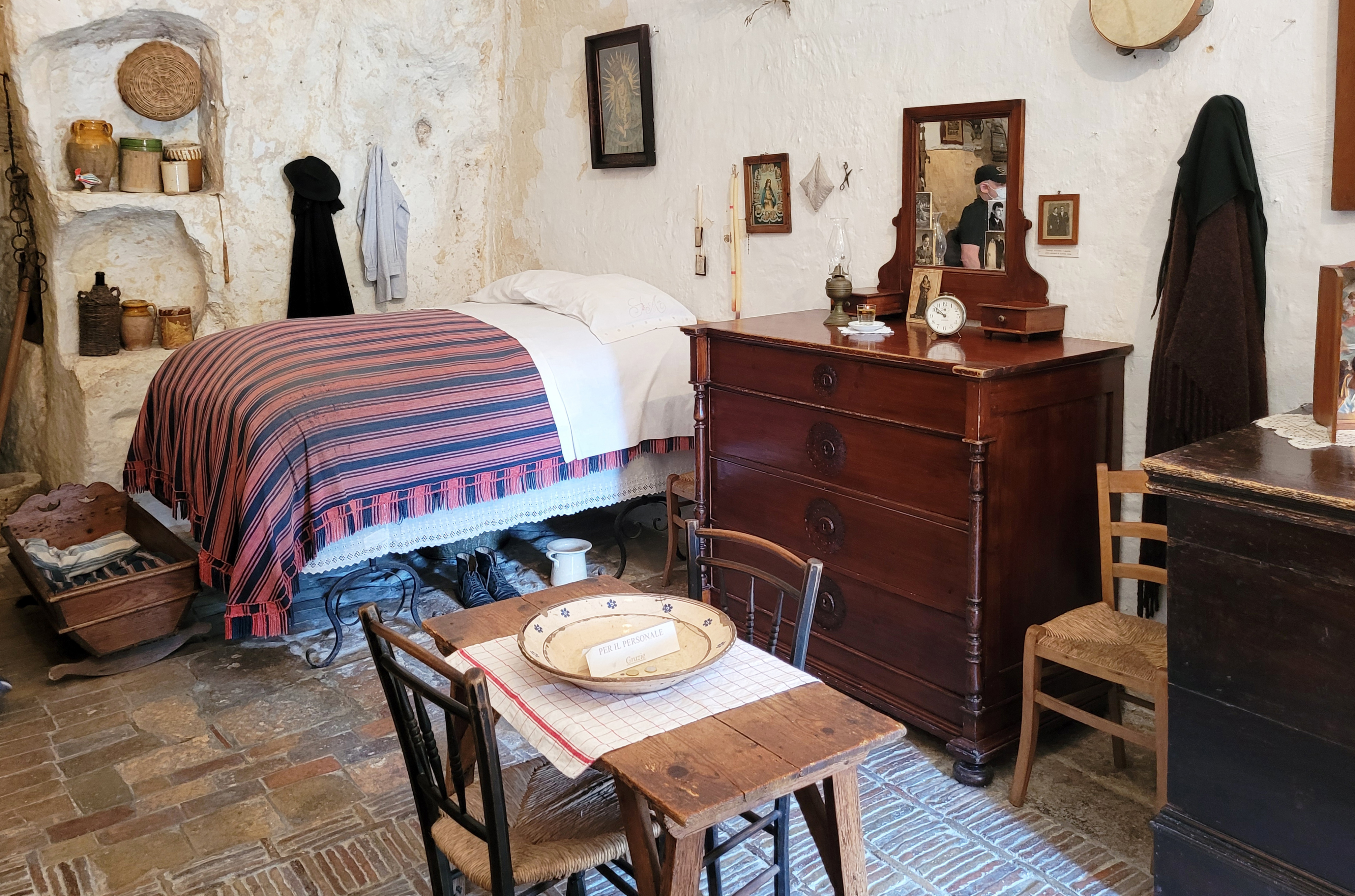 Interior of a traditional cave house dwelling in the Sasso Caveoso district of Matera