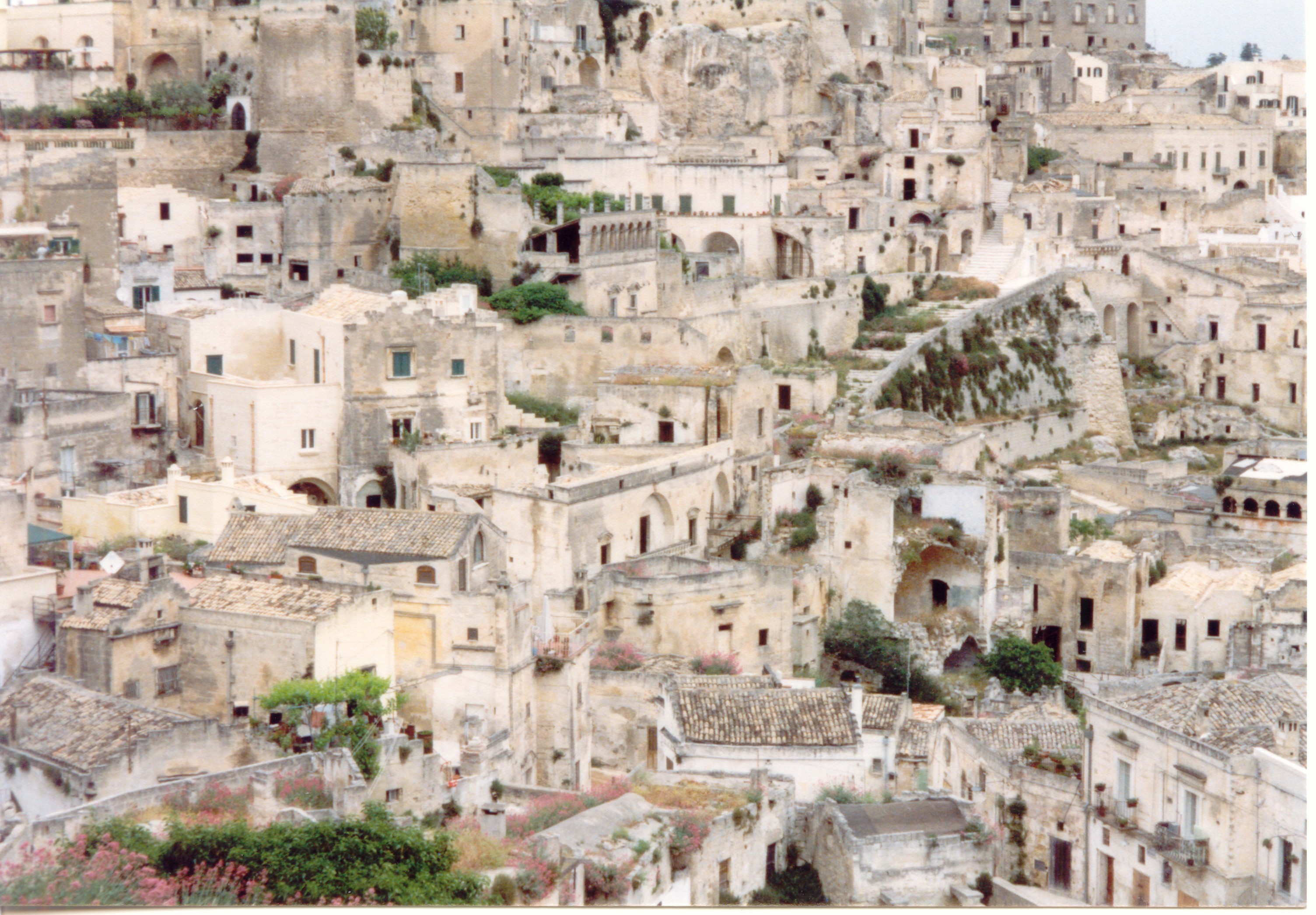 Classic elevated view of the Sassi di Matera showing the historic cave dwellings and stone buildings