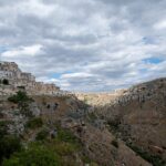 Panoramic view of the ancient Sassi di Matera cave dwellings carved into the hillside in southern Italy