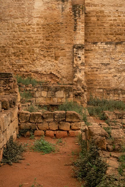 Medina Azahara ruins with stone walls covered in vegetation