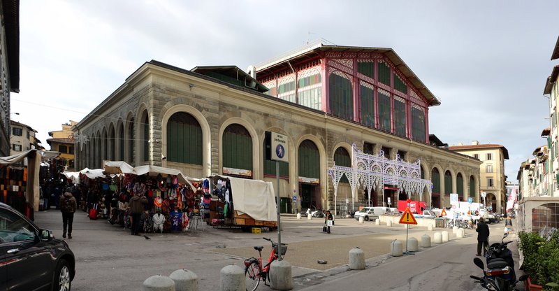 The iron and glass exterior of Mercato Centrale near San Lorenzo in Florence Italy