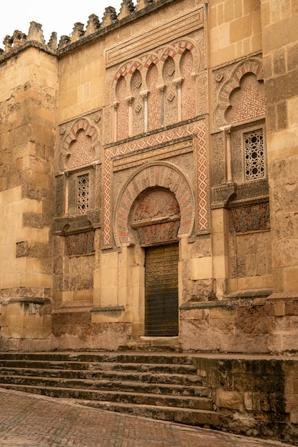 Carved stone facade detail at the Mezquita in Cordoba