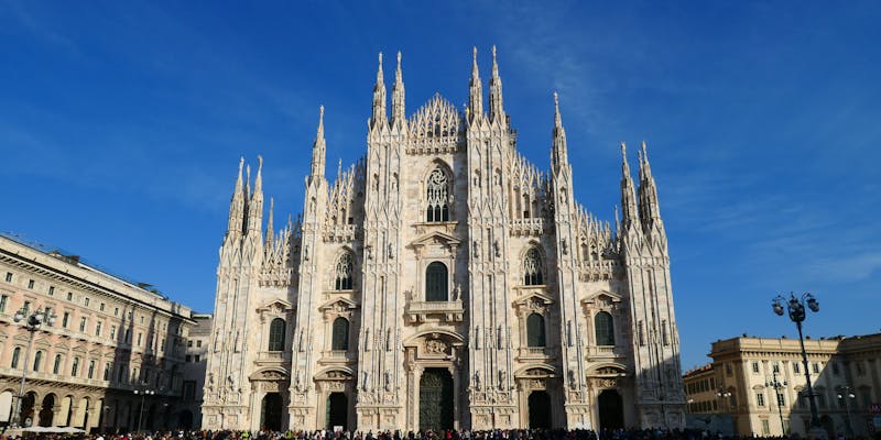 The Milan Cathedral (Duomo di Milano) rising above Piazza del Duomo on a clear day