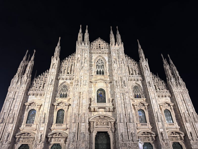 Milan Cathedral illuminated at night