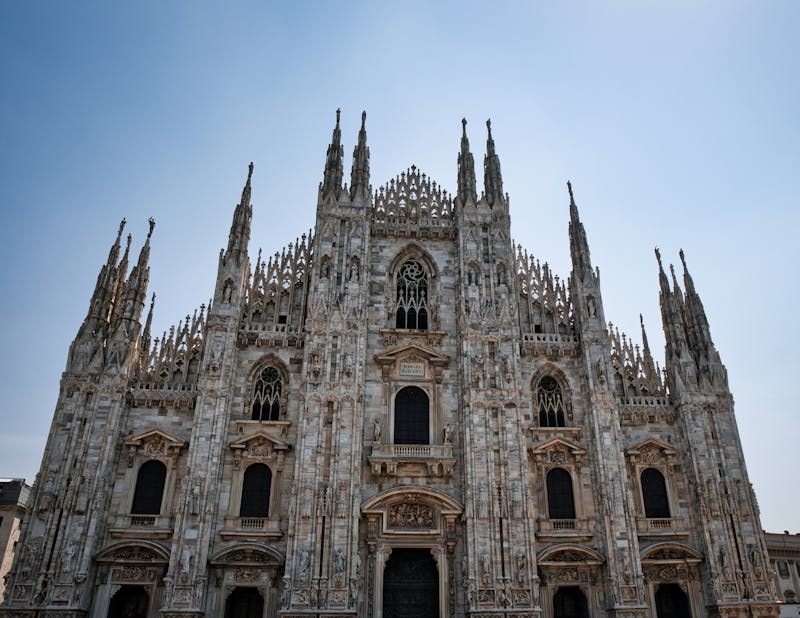 Gothic architecture and spires of the Milan Duomo cathedral