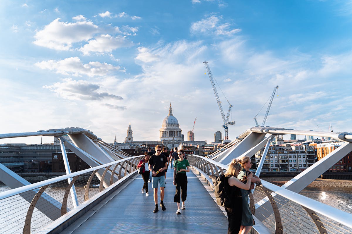 Millennium Bridge leading to St Paul's Cathedral on a summer day
