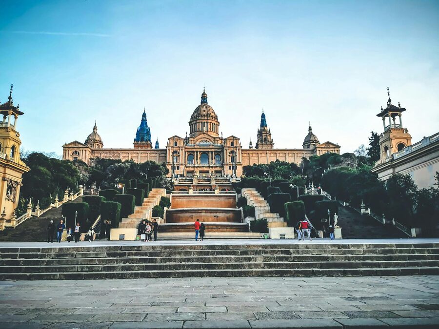 Exterior of the National Art Museum of Catalonia with dome and gardens