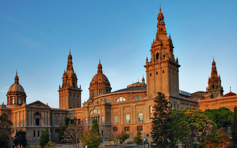 MNAC building against clear blue sky in Barcelona