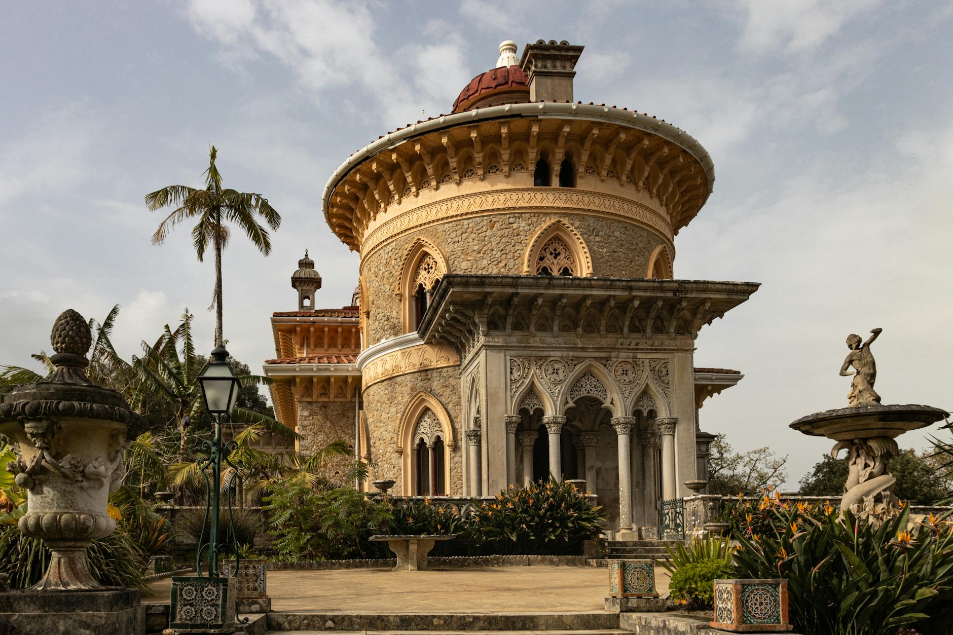 Monserrate Palace architecture in Sintra showing Gothic and Moorish design elements