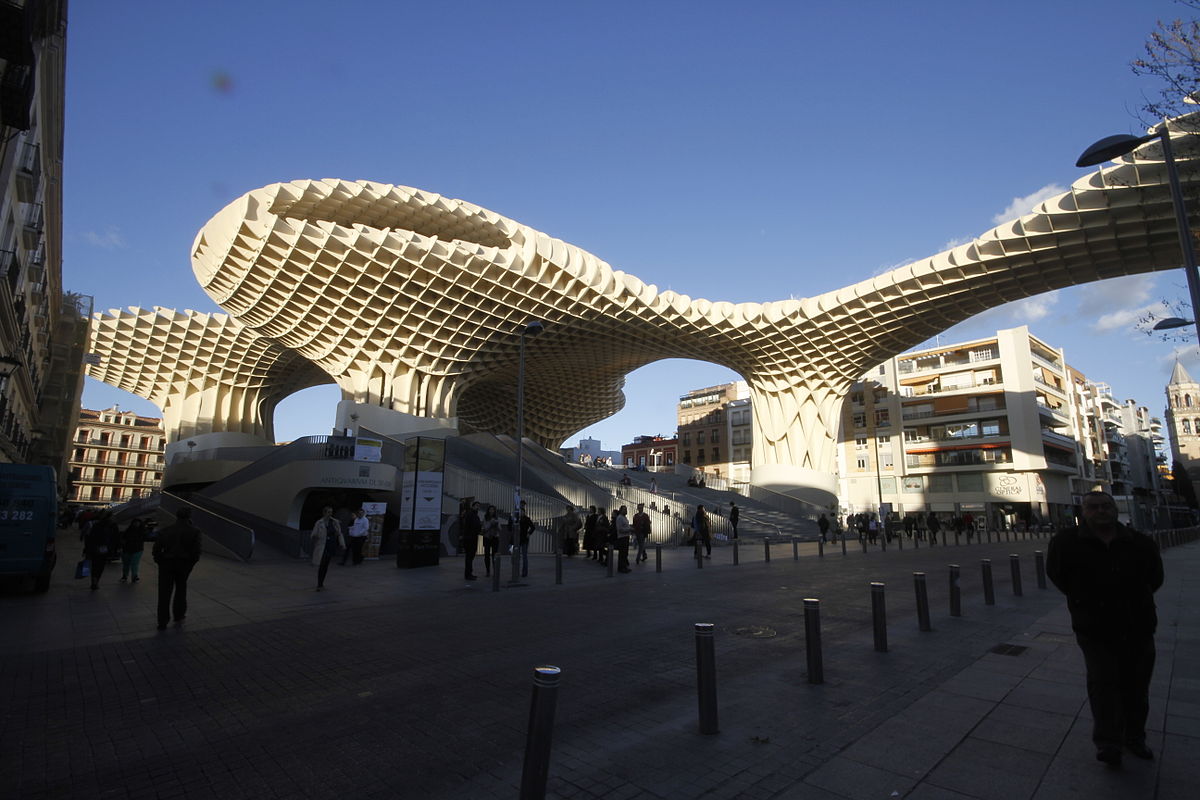 Metropol Parasol rising above traditional Seville rooftops