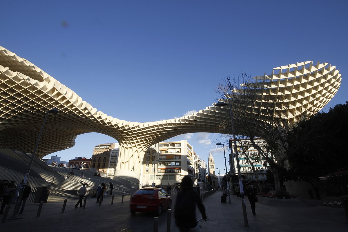 Metropol Parasol wooden structure viewed from Plaza de la Encarnacion in Seville