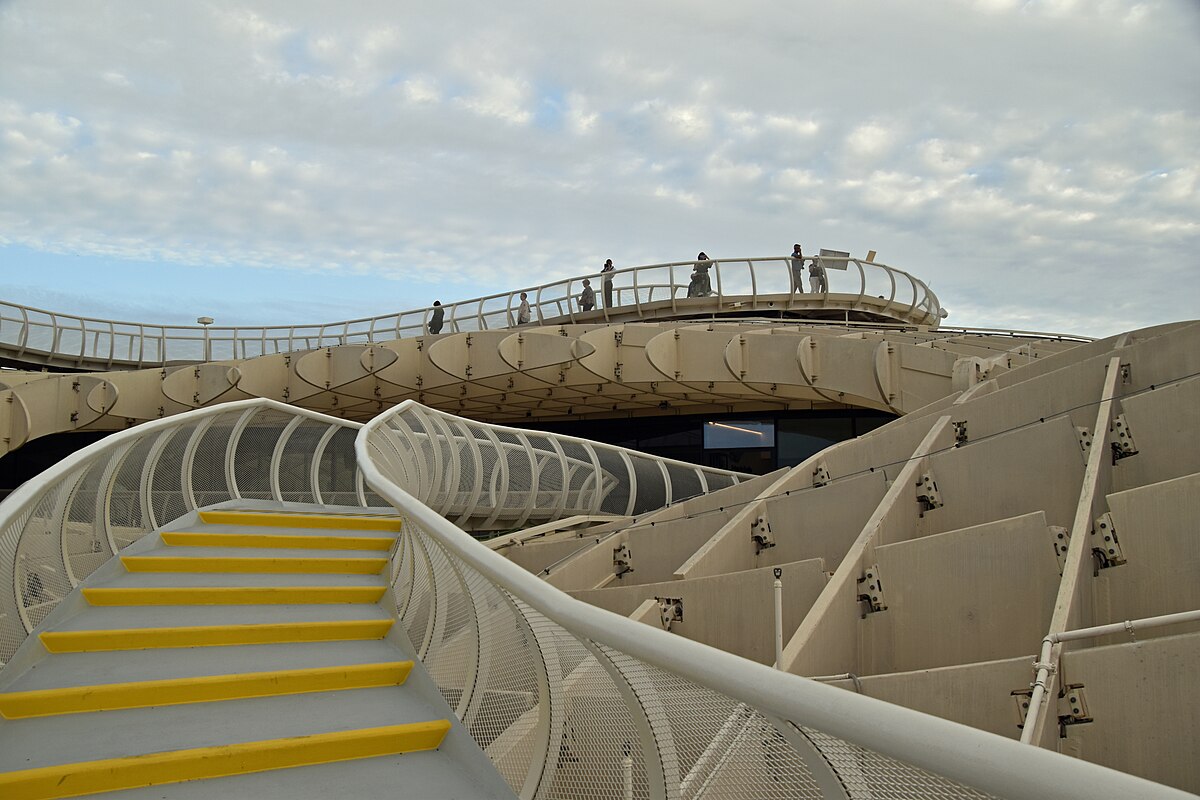 Metropol Parasol wooden structure in Seville seen from Plaza de la Encarnacion