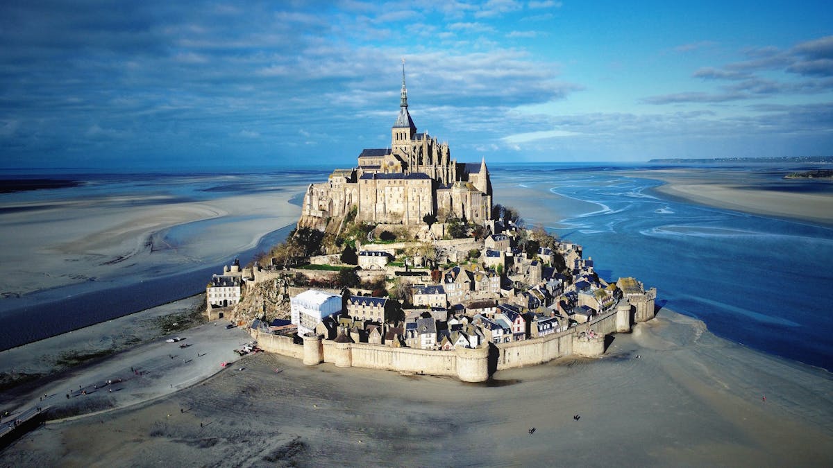 Stunning aerial view of Mont-Saint-Michel in Normandy, France