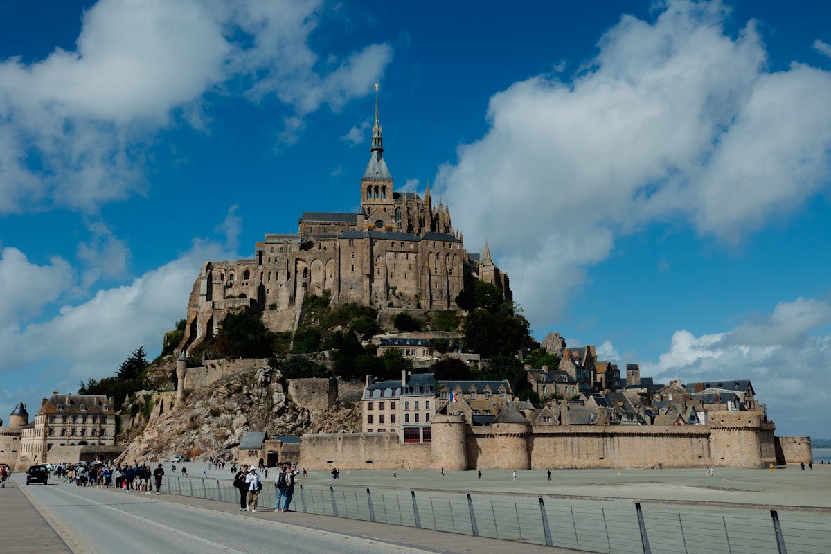 Mont-Saint-Michel on a sunny day with stunning medieval architecture