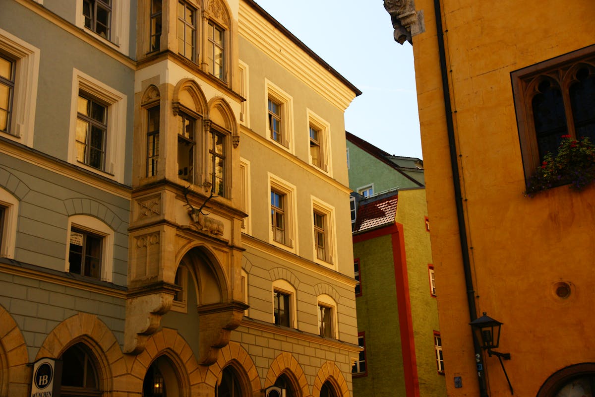 Charming colorful building facades in Munich old town