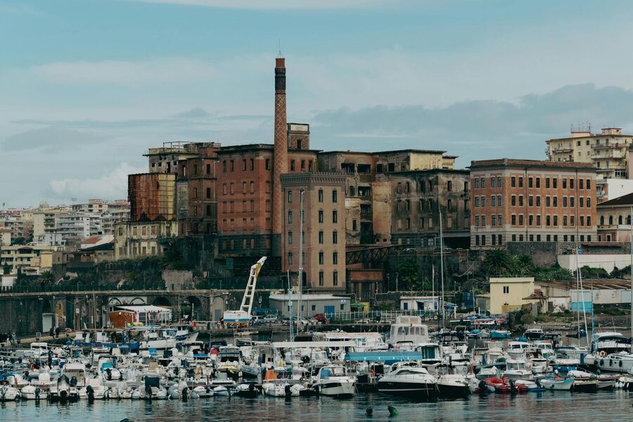 Blend of urban architecture and maritime scenery in Naples Chiaia waterfront