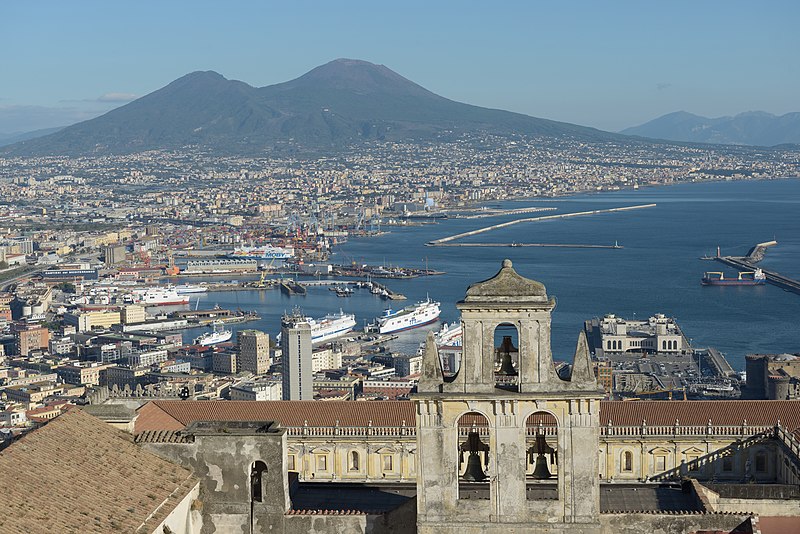 Panoramic view of Naples from Castel Sant Elmo showing the port and Mount Vesuvius
