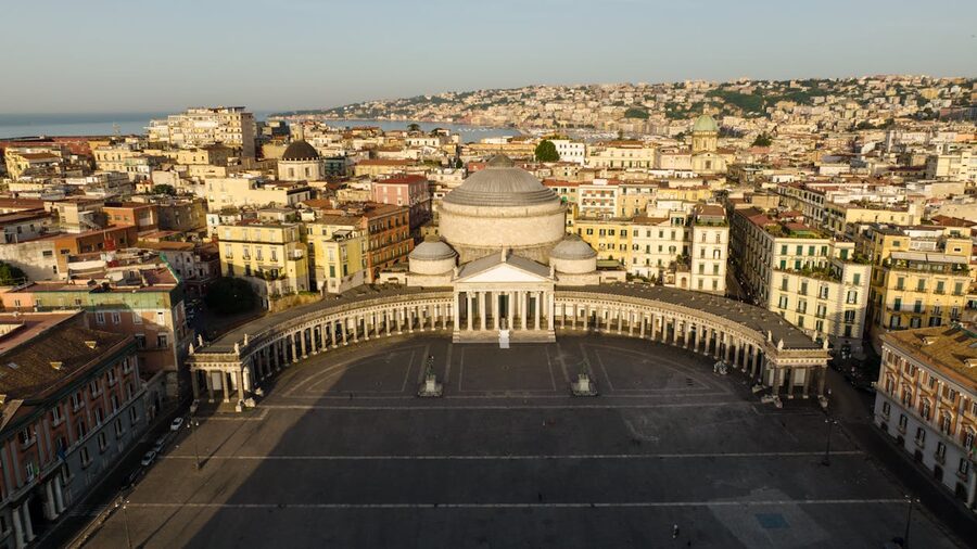 Aerial photograph of Piazza del Plebiscito landmark in Naples Italy