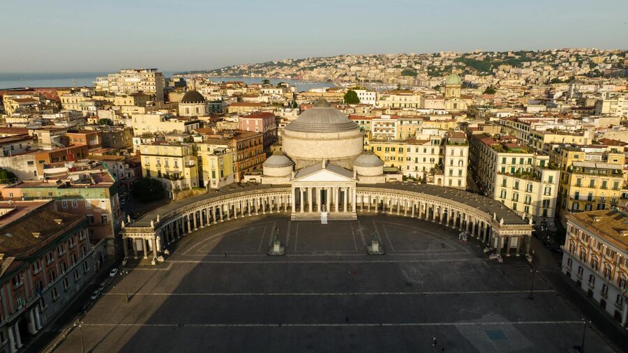 Aerial photograph of Piazza del Plebiscito the famous landmark in Naples Italy