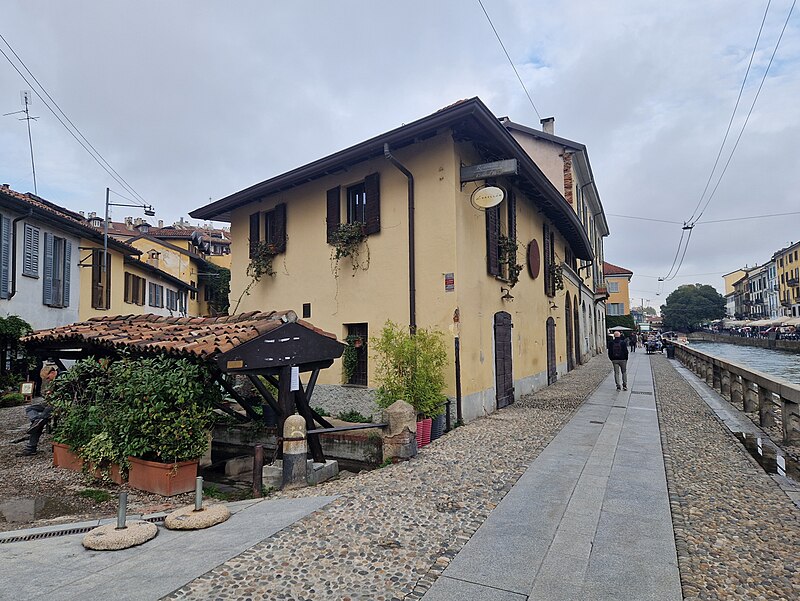 The Alzaia Naviglio Grande walkway along the canal in Milan