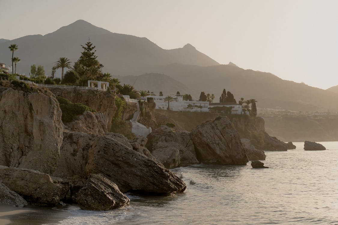 Coastal cliffs and mountains at sunrise along the Mediterranean coast near Nerja