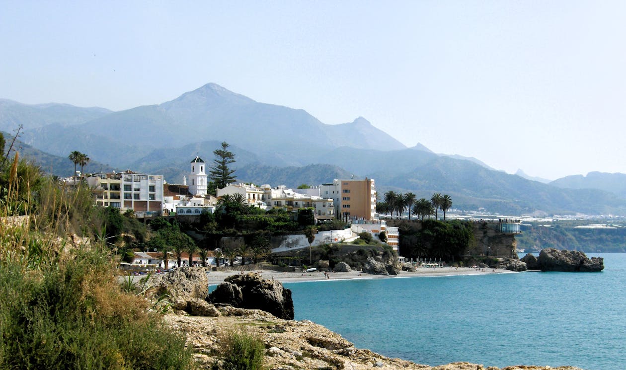 Nerja coastal town with mountains and Mediterranean Sea