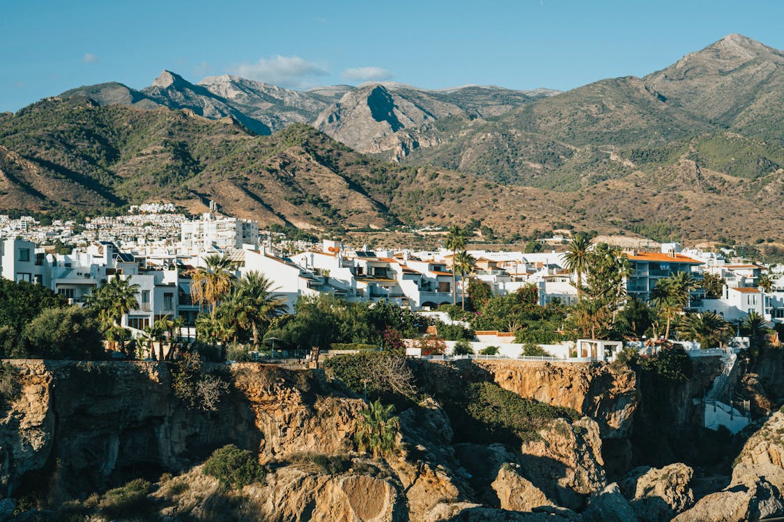 Nerja Andalusia with white buildings and mountains