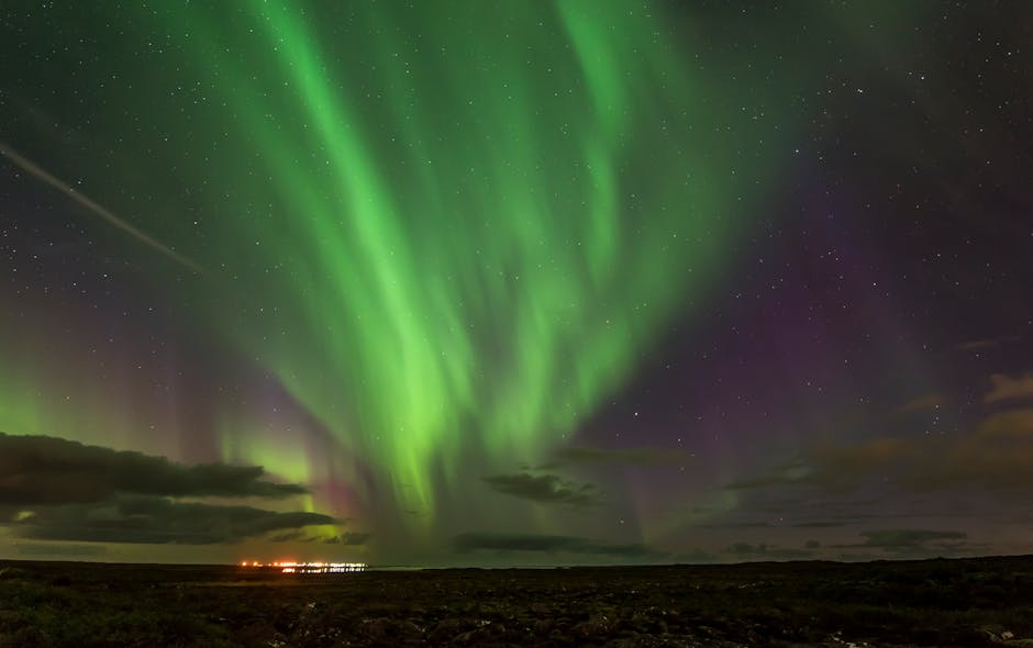 Night sky with stars over Iceland landscape