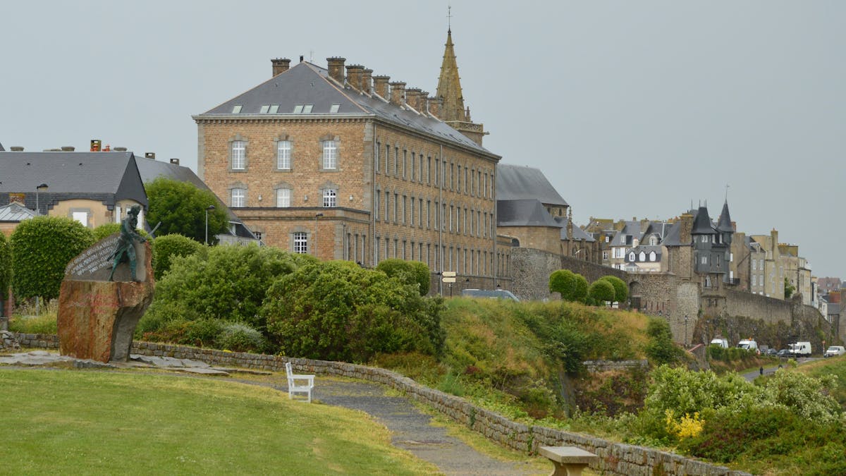 Charming view of historic buildings and greenery in Granville, Normandie, France