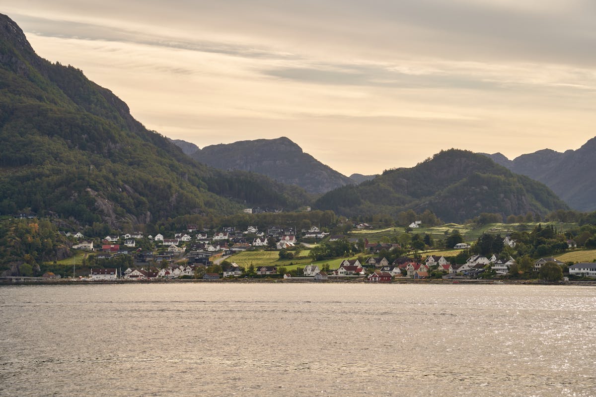 Small town along a fjord in Rogaland Norway