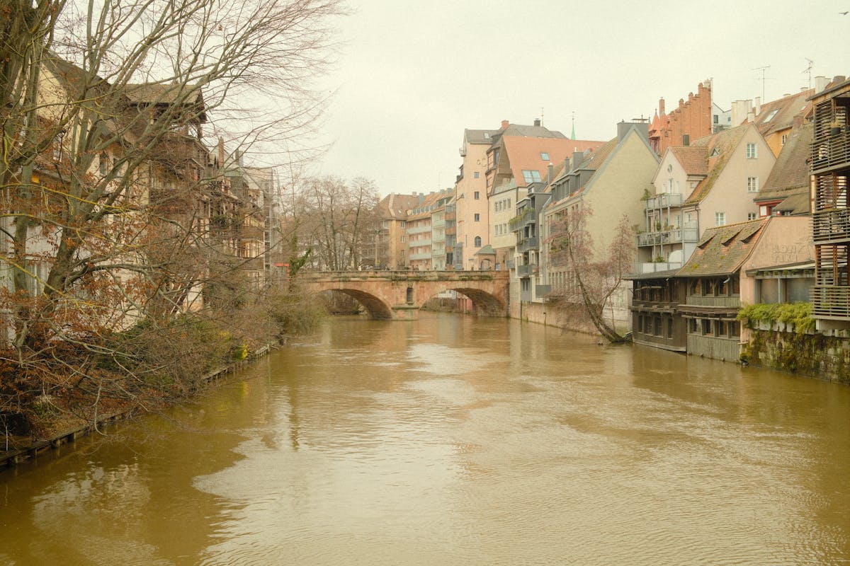 Charming architecture along a canal in historic Nuremberg Germany