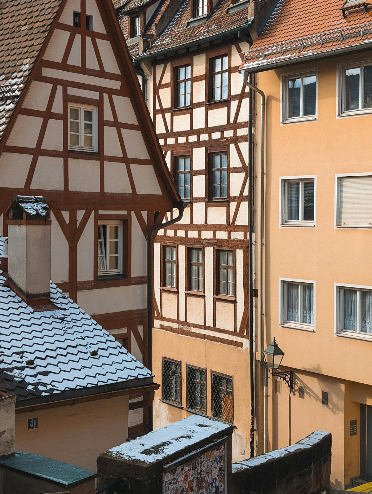 Beautiful view of traditional half-timbered houses in Nuremberg